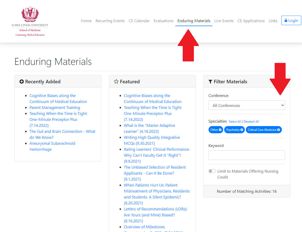Enduring Materials – CME Approved for LLU School of Medicine Faculty ...